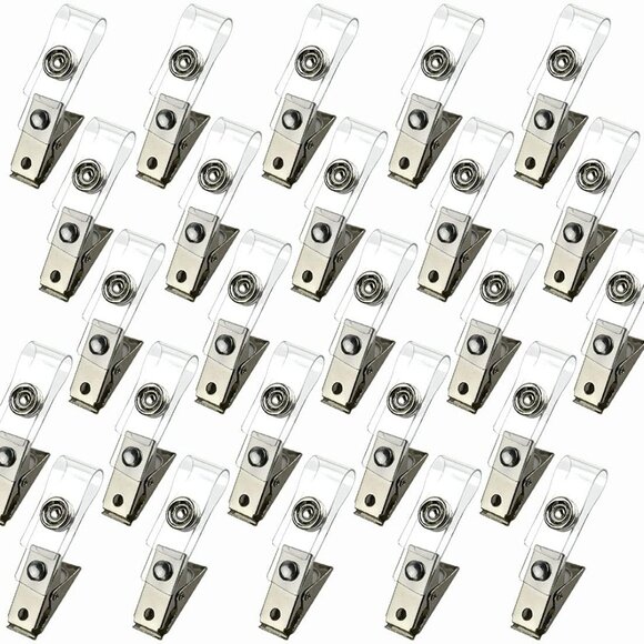 Other | 25pcs Metal Badge Clips With Clear Pvc Straps For Id Cards Name ...